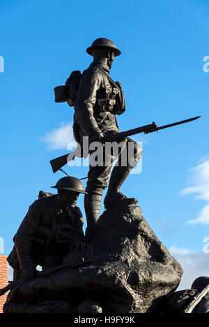 The Grade II listed bronze soldier statue outside Winchester Cathedral ...