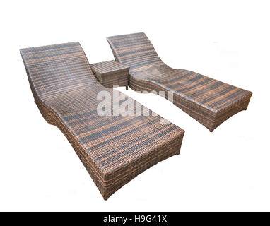 Rattan chaise lounge isolated on white background with clipping path ...
