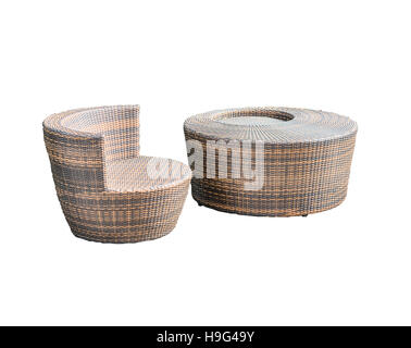 Rattan chaise lounge isolated on white background with clipping path ...