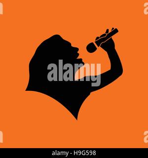Karaoke womans silhouette icon. Orange background with black. Vector ...