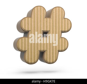 corrugated cardboard hashtag mark, 3D rendering graphic isolated on ...
