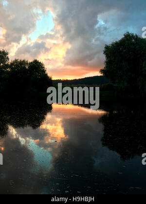 Sunset over River Wye at The Warren Hay on Wye Powys Wales UK Stock ...