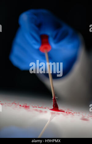 Forensic evidence. Swab sample from a crime sceneon top of a forensic ...
