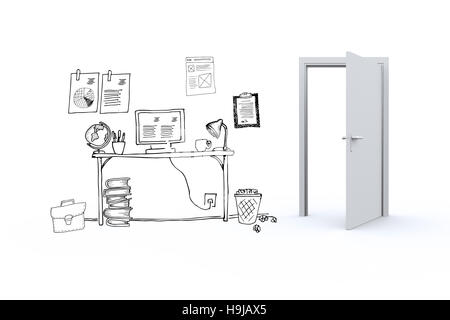 Doodle office with door Stock Photo - Alamy