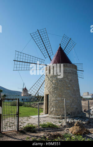 Windmills on Erice beach, Erice, Sicily Stock Photo - Alamy