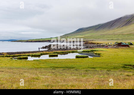 Reykir camp, Iceland, nature, seaside, mountains, volcanic area Stock ...