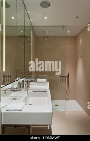 Shower cubicle and wash basin in California home, USA Stock Photo - Alamy