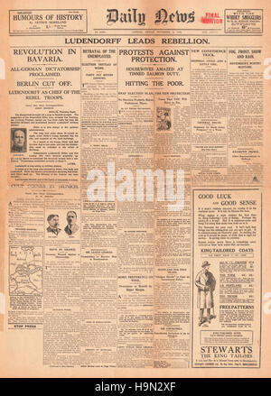 1923 Daily News front page reporting the Munich Putsch by Adolf Hitler ...