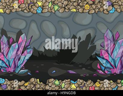 Cartoon of underground cave with gems and the crystals Stock Vector ...