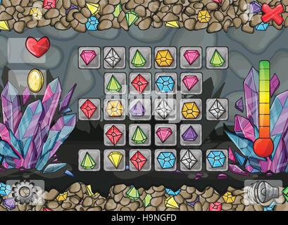 Game UI. Examples of screens, buttons, bars progression for computer and mobile games. Vector ...