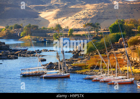Egypt, Aswan, island Elephantine, rock tomb burial chamber, excavations ...