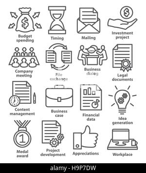 Project Planning linear icons set. Strategy, Initiative, Mission ...