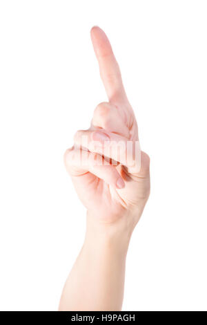 Finger gesture pointing upwards. Isolated on white background. Sign ...