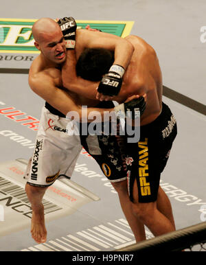 Lyoto Machida, right, fights Sam Hoger at the Ultimate Fighting ...