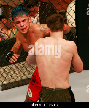 Dustin Hazelett, right, fights Diego Saraieva at the Ultimate Fighting ...