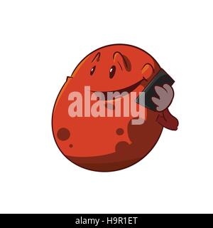 Colorful vector comic of Mars, calling Earth on the phone, inviting us ...