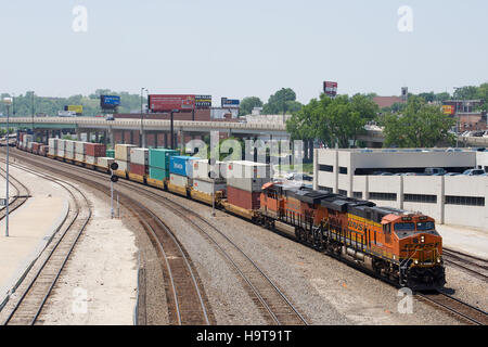 BNSF double stack container intermodal freight train at Wellington KS USA Stock Photo - Alamy