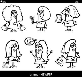 cartoon woman comic characters set coloring page Stock Vector Image ...