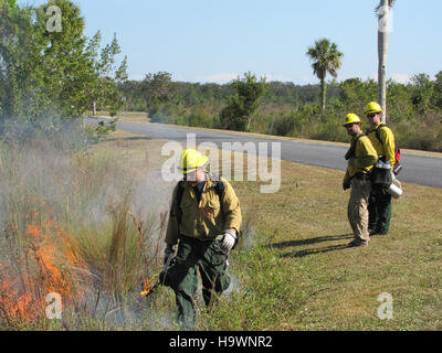 A prescribed fire near structures in Everglades National Park helps ...
