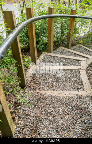 Wooden and gravel steps lead down from a hiking trail in Normandy Park ...