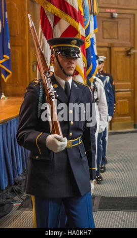 A color guard ceremony, featuring military personnel in uniform ...