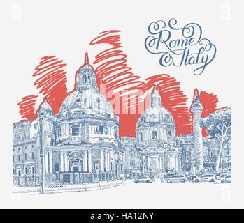 original sketch hand drawing of Rome Italy famous cityscape Stock ...