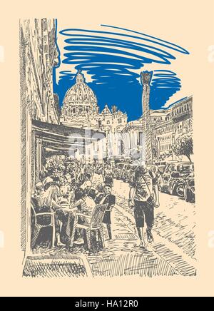 original sketch hand drawing of Rome Italy famous cityscape Stock ...