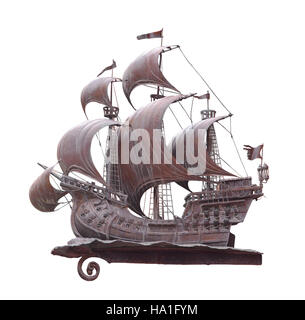 Beautiful small ship model isolated on white Stock Photo - Alamy