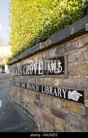 Keats Grove street name sign, Hampstead, London Borough of Camden, UK ...
