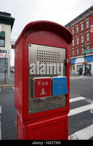 Emergency Police and Fire call box on corner on West Sixth Street and ...