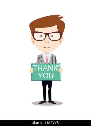 Man holding thank you sign, illustration, vector on white background ...