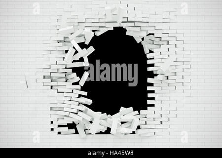 explosion of brick 3d wall Stock Photo - Alamy