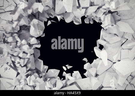 rendering, explosion, broken concrete wall, cracked earth, bullet hole, destruction, abstract ...