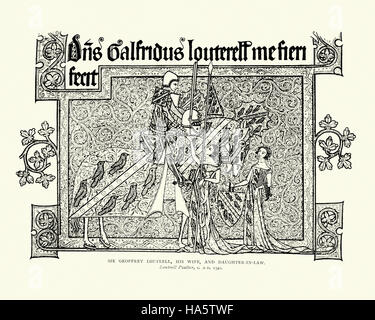 middle ages, knights, knight in village, woodcut, 15th century ...