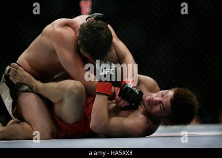 Michihiro Omigawa, right, fights Matt Wiman at UFC 76 during a mixed ...