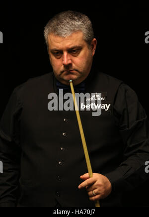 Rod Lawler in action against Mark Allen during day five of the Betway ...