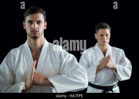 Two karate fighters performing karate stance Stock Photo - Alamy