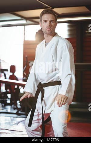 Karate player performing karate stance Stock Photo - Alamy