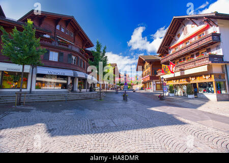 Old city center of Gstaad village - famous ski resort in Swiss Alps ...