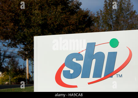 A logo sign outside of the headquarters of SHI International Corp., in ...