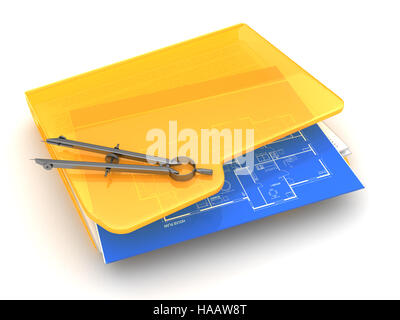 3d illustration of folder icon with blueprints inside Stock Photo - Alamy