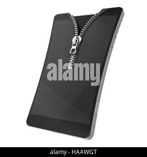 3d illustration of mobile phone with zip, opened Stock Photo - Alamy