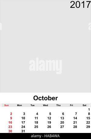 2017 October calendar week starts on Sunday, stock vector Stock Vector ...