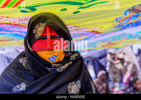 Bandari woman with traditional mask, Persian Gulf, Iran, Asia Stock ...
