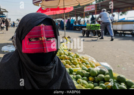 Bandari woman with traditional mask, Persian Gulf, Iran, Asia Stock ...