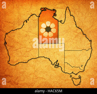 northern territory flag on map of australia with administrative ...