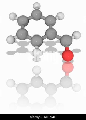 Benzaldehyde. Molecular model of the aromatic aldehyde known as ...