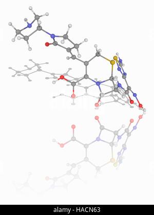 Ceftobiprole. Molecular model of the antibiotic drug ceftobiprole (C20 ...