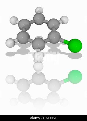 Chlorobenzene. Molecular model of the organochlorine aromatic compound ...