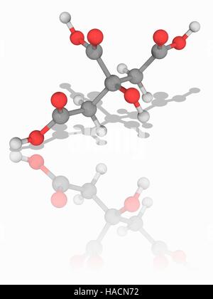 Citric acid, molecular model. Atoms are represented as spheres with ...